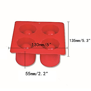 DD-life 4 Pcs 4-Cavity Ice Cubist Ice Shot Glass Molds Round Shot Glass Silicone Mold(Red）