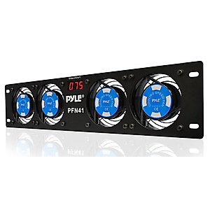 Pyle 19” Rack-Mount Equipment Cooling Fans - 110V/60Hz Power, 4 Cooler Master 80mm Case Fans, Smart Cooling System, Digital LCD Temperature Display & Installation Hardware Screw Included -PFN41