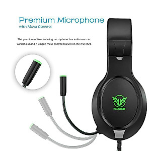 Masacegon Gaming Headset for PC,Gaming Headphone Compatible with Xboxone,PS4,Nintendo Switch,3.5mm Over-Ear Headphones with Noise Canceling Feature
