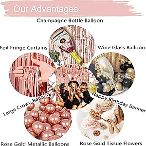Rose Gold Birthday Party Supplies Happy Birthday Banner Tissue Flowers Confetti Balloons Foil Curtain for 18th 21st 30th 40th 50th Girls Women Birthday Party Decorations