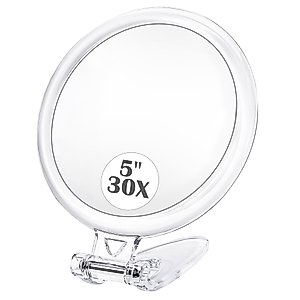 MIYADIVA Magnifying Mirror,30X Hand Mirror with Handle,Travel Magnifying Mirror with Double-Sided 1X/30X Magnification,5 in Handheld Magnifying Mirror,Foldable Makeup Mirrors for Everyone