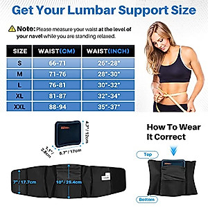 ONETWOFIT Lumbar Support Belt, Back Brace for Women Men, Back Support Belt with Lumbar Pad Black OT049801