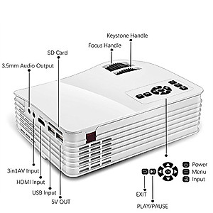 GAOHAILONG Multimedia Mini Projector (Support USB/SD/HDMI/IR) Game Consoles 1000 lumens Portable high-Definition LED Projector not Support Connect wirelessly, White