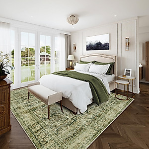 LIVEBOX 9x12 Area Rugs, Ultra-Thin Large Rugs for Living Room Non-Slip Vintage Distressed Print Rug, Retro Indoor Washable Rugs Carpet for Dining Room Bedroom Home Office