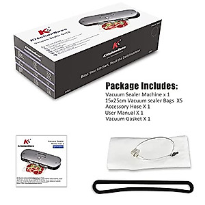 KitchenBoss Food Vacuum Sealer Machine: Vacuum Sealer Machine for Dry and Moist Foods Storage Preservation Automatic Vacuum Sealing Include 5 Pcs Food Vacuum Bags