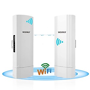 WDINLY 2 Pack 5KM Long Range Wireless Bridge Point to Point Outdoor, 5.8G WiFi Bridge Kit CPE with 14dBi High Gain Antenna POE Powered,Extend WiFi Network/Video Surveillance, Ideal for Barn Garage
