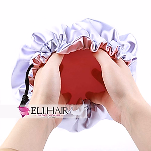 ELIHAIR Kids Satin Bonnet Sleeping Cap for Natural Hair Teens Toddler Child Baby Adjustable Satin Cap for Night Sleeping Reversible Double Layer Pink/Purple