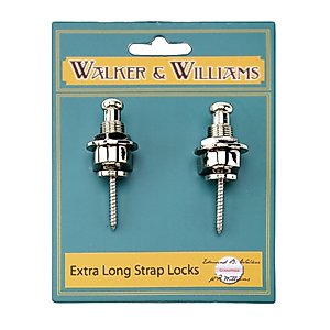 Walker & Williams Extra Long Deep Barrel Strap Locks for Thick Guitar Straps For Acoustic, Electric, And Bass Guitars