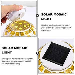 HEALLILY Fence Mosaic Lamp Weatherproof Solar Powered Glass Globe Ball Light LED Pathway Night Lamp for Home Garden Lawn Patio Yard