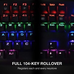 Mechanical Keyboard, E-YOOSO K600 LED Rainbow Backlit Mechanical Gaming Keyboard 104 Key Gamers Keyboard PC Computer USB Wired Gaming Keyboard Brown Switches (Black)