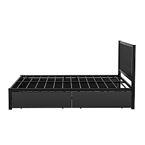 Lifeand Queen Size Storage Platform Bed with Twin Size Trundle and 2 Drawers, Black