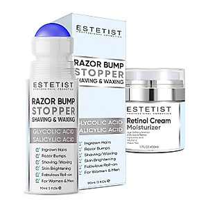 Razor Bump Stopper After Shave Solution for Ingrown Hair and Face Moisturizer 2,5% Organic Retinol Cream for Day & Night with Hyaluronic Acid