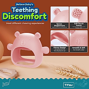 TFav Baby Bear hand Teether -1 pc Pink -Silicone Teething mitt for 0-6 Months Boys & Girls -Hand Pacifier That Fits on Fist -Wearable Gloves Chew Toy -Calm Down The Fussy Baby calm down fussy baby