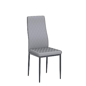 JT Modern Minimalist Dining Chair Fireproof Leather Sprayed Metal Pipe Diamond Grid Pattern Restaurant Home Conference Chair Set of 4 Or 6 (4, Light Gray)