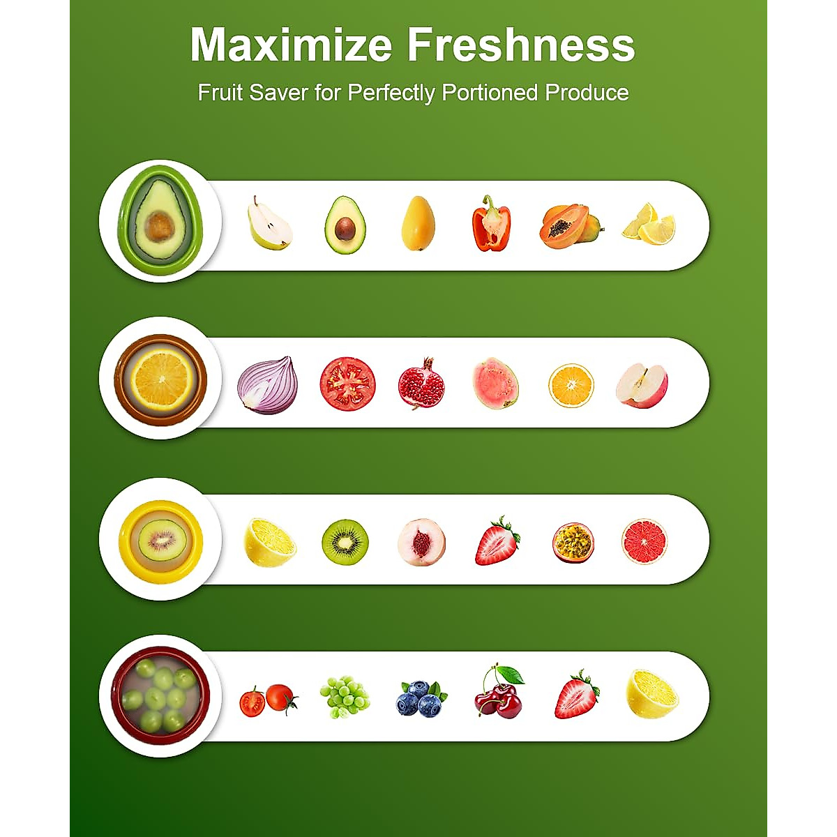 TRIBENDER Silicone Fruit and Vegetable Storage Containers 4 PCS Avocado Saver for Fridge Anti-Oxidation Onion Box Reusable Lemons Holder With Lid Stretch Tomato Keep Fresh (Green)