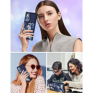 Goocrux (2in1 for Samsung Galaxy S23 Ultra Case Floral for Women Girls Flowers Girly Phone Cover Cute Flower Design with Slide Camera Cover+Ring Holder Blue Plants Cases for S23 Ultra 5G 2023 6.8''