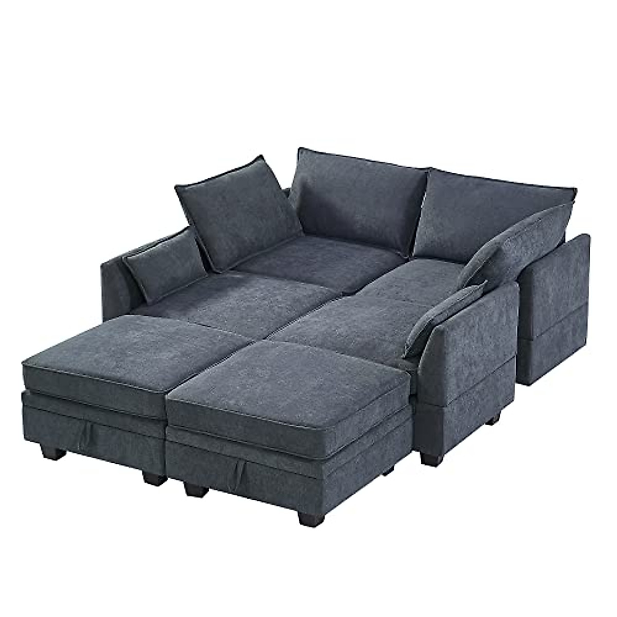 Eafurn U Shaped Modular Sectional Sofa with Double Chaise and Storage Seat,115" Upholstery Corner Couch with Comfy Cushion Back,Oversized Convertible Sleeper Sofa & Couch Bed for Living Room