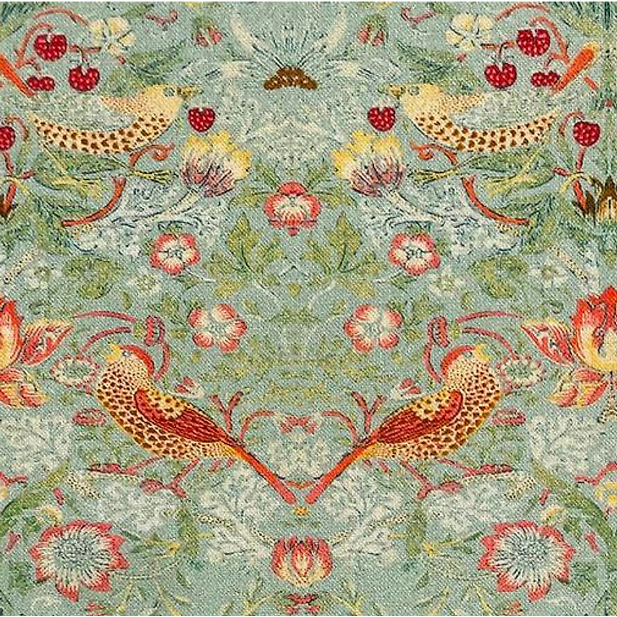 Cotton Fabric - William Morris Strawberry Thief Duck Egg Blue Green Taupe- Floral & Bird Print - Craft Fabric Material Metre