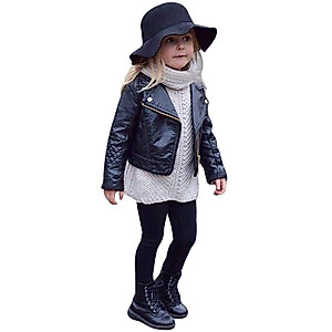 GLIGLITTR Toddler Baby Boy Girl Motorcycle Faux Leather Jackets Coat Winter Outwear for 1-6Y (Black, 2-3T(Size 90)