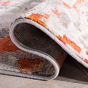 SAFAVIEH Madison Collection Runner Rug - 2'2" x 12', Grey & Orange, Boho Abstract Distressed Design, Non-Shedding & Easy Care, Ideal for High Traffic Areas in Living Room, Bedroom (MAD425H)