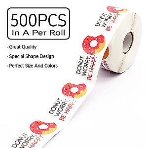 Donut Worry Be Happy Stickers,Thank You Stickers,Handmade Stickers,Small Shop Stickers,Envelopes Stickers for Small Business, Online Retailers,Handmade Goods,500 Labels Per Roll