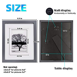 Egofine 8x10 Picture Frame Made of Solid Wood, Covered by Plexiglass for Pictures 4x6 or 5x7 with Mat or 8x10 Without Mat, Table Top Display and Wall Display Photo Frame, Dark Gray