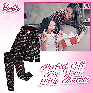 Barbie Loungewear Set, Comfy Cotton Clothes for Girls, Officially Licensed Outfit for Girls, Hoodie and Joggers Set, Black, Ages 7 to 8