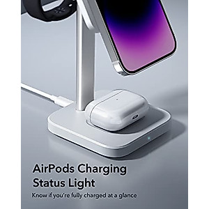 ESR 3-in-1 MagSafe Charger Stand (HaloLock), Removable Made for Apple Watch Certified Charger, MagSafe Charging Station, Magnetic Wireless Charger, iPhone 14/13/12 Series, AirPods Pro/3/2, White