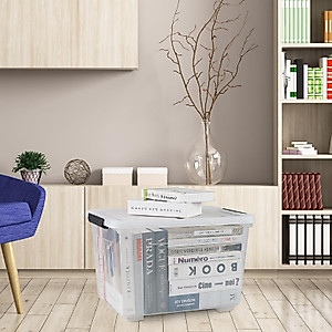 Ewingger 50 L Plastic Lidded Storage Bin, 4 Pack Clear Latching Storage Box with Wheels