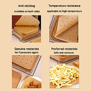 CJSDYY Air Fryer Parchment Paper,8.5 Inch Square Air Fryer Liner,Bamboo Steamer Paper,200 Sheets of Perforated Parchment Paper,Filter Paper,Baking Paper,Ready for Air Frying Pot,oven,steamer (brown)
