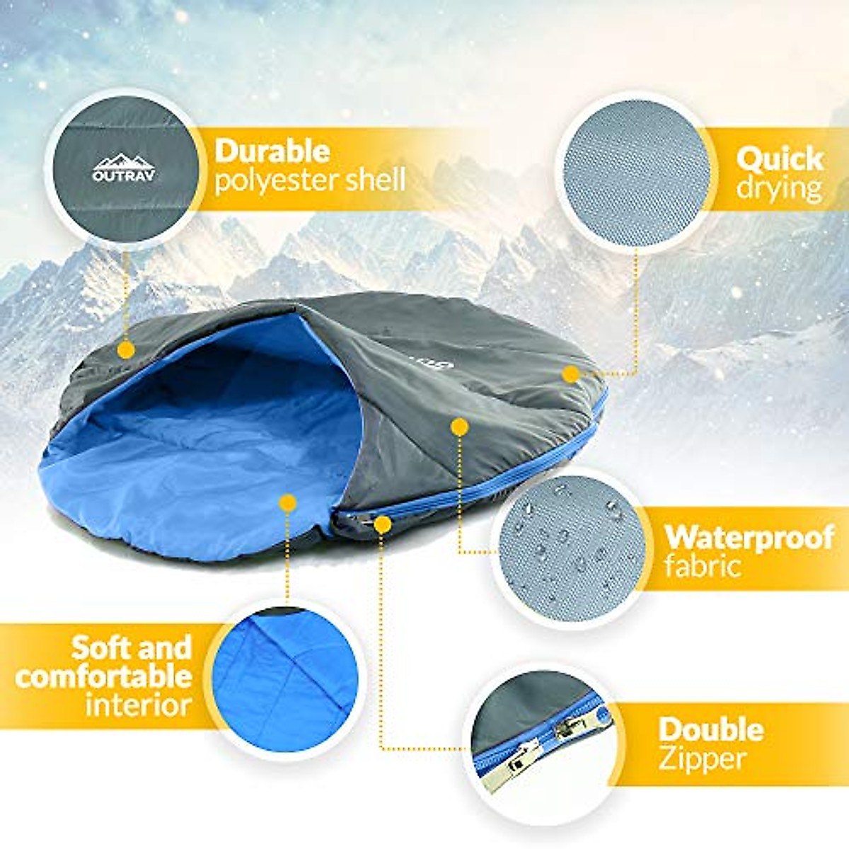 Outrav Dog Sleeping Bag - Extra Durable Waterproof Camping Bed - Packable for Hiking, Cottage, Beach - Includes Stuff Sack (Blue)