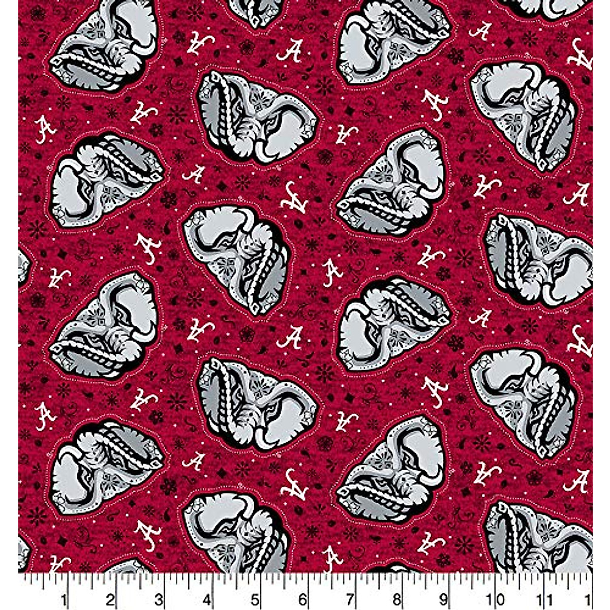 University of Alabama Cotton Fabric Sugar Skull Design-Newest Pattern-Alabama Crimson Tide Cotton Fabric