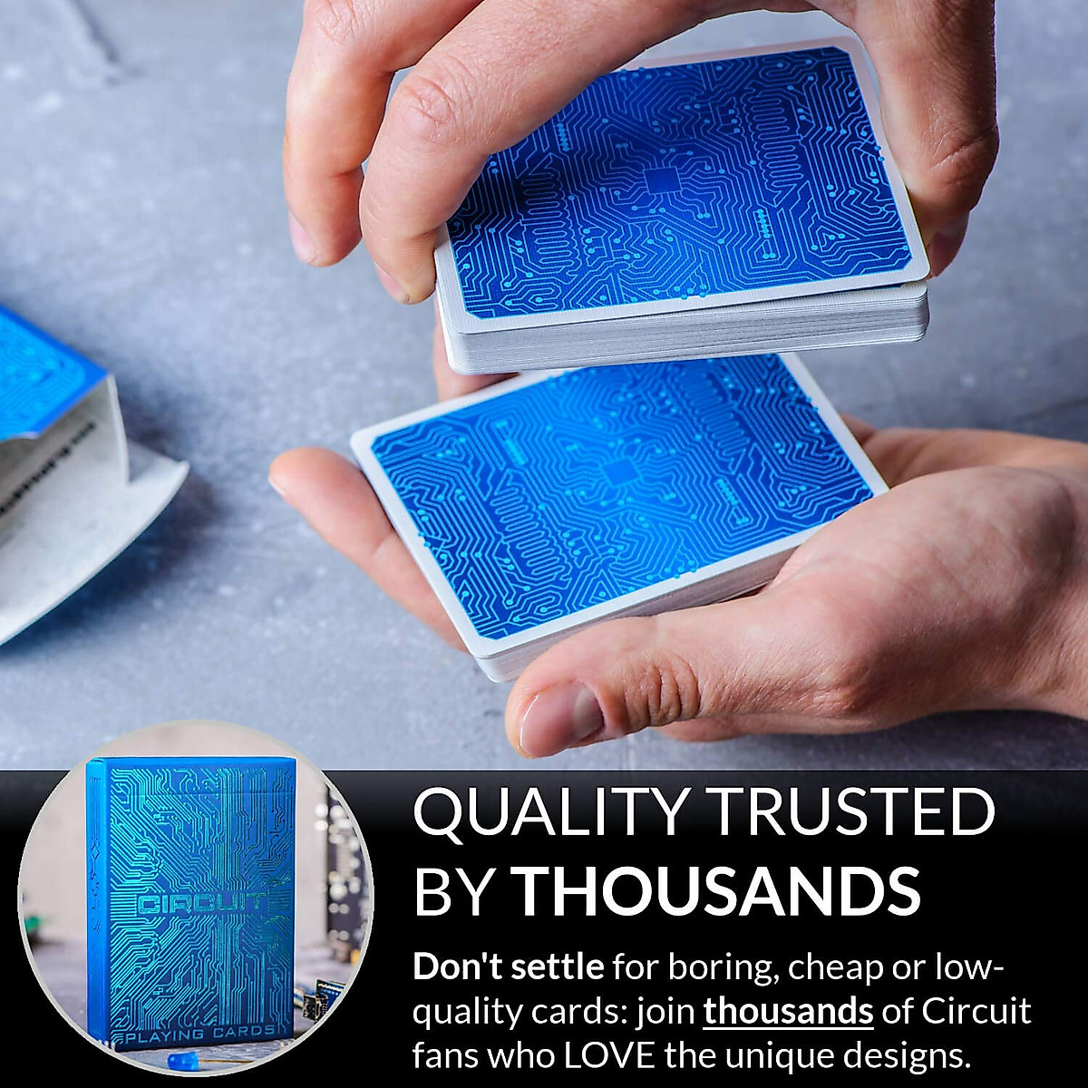 Circuit Ice Blue Playing Cards with Free Card Game eBook, Creative Deck of Cards, Premium Card Deck, Cool Poker Cards, Unique Bright Colors for Kids & Adults, Computer Themed, Black Playing Cards