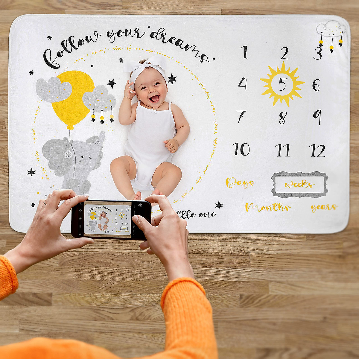 TreadSoft Baby Milestone Blanket for Boys & Girls | Personalized Baby Blanket for Newborn Including Props | Gender Neutral Baby Gift | 60 x 40 Inches