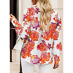 EVALESS Womens Tops Long Sleeve Shirt Cute Print Blouses for Women Fashion 2025 Red Button Down Shirt for Women Dressy Casual Boho Clothes Outfits for Holiday Sexy V Neck Tops for Spring Fall,Small