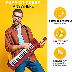 Pyle Digital Musical Keyboard 37 Keys, Electronic Karaoke Keytar with Wired Microphone, 4 Preset Selectable Tones, 4 Audio Rhythms, AUX Input, Rechargeable, Fun for Kids and All Ages