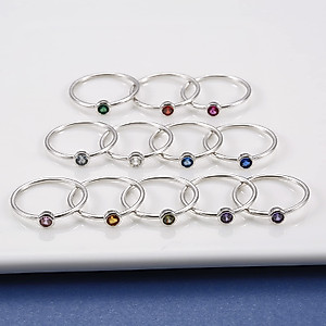Simple Birthstone Rings for Women Jewelry 925 Sterling Silver Colorful Cubic Zirconia Stackable Promise Ring for Her (March, 6)