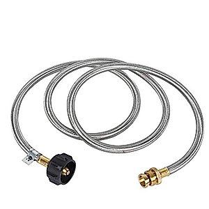 GGC 12 FT Stainless Steel Braided Propane Adapter Extension Hose 1 lb to 20 lb Converter for QCC1/Type 1 LP Tank to 1 LB Portable Grill, Camp Stove, Buddy Heater