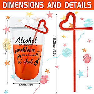 Spiareal 24 Sets Friends Zipper Drink Bags Pouches with Straws Reusable Juice Small Pouch Shots Friendship Plastic for Drinks Handheld Drinking Adult Birthday Party, 8.0 Count
