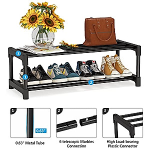 Tribesigns 2 Tiers Shoe Rack 7.48" Tall Stackable Shoe Shelf Storage Organizer Large Capacity 33.46" x 12.40" x 10.24" for Shoes, Short Boots, Entryway, Hallway, and Short Wardrobe