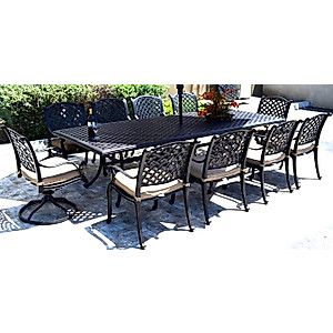 Cast Aluminum Patio Dining Set Nassau 11 Piece Outdoor Furniture with 46"x120" Rectangle Table