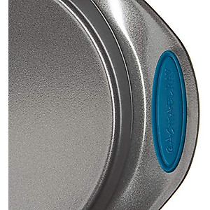 Rachael Ray Nonstick Bakeware Set with Grips includes Nonstick Baking Pans, Baking Sheet and Nonstick Bread Pan - 5 Piece, Gray with Marine Blue Handles
