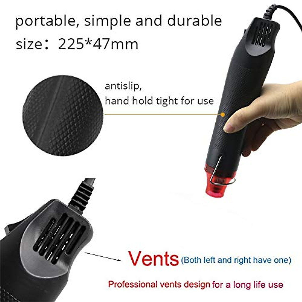 6.56FT Long Heat Gun, Uptdae Version Homidic Mini Handheld Hot Air Gun, Electric 300W Portable Heat Gun for DIY Craft Embossing, Shrink Wrapping PVC, Drying Paint, Clay, Rubber Stamp