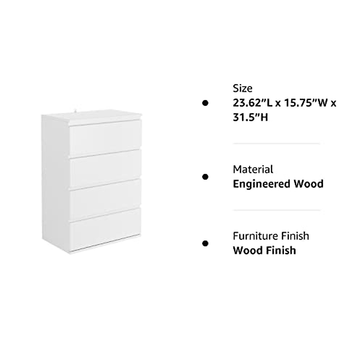 FOTOSOK 4 Drawer Dresser, Modern Storage Chest of Drawers 23.6L x 15.7W x 31.5H in, Nightstand File Cabinet with 4 Drawers for Home Office, White