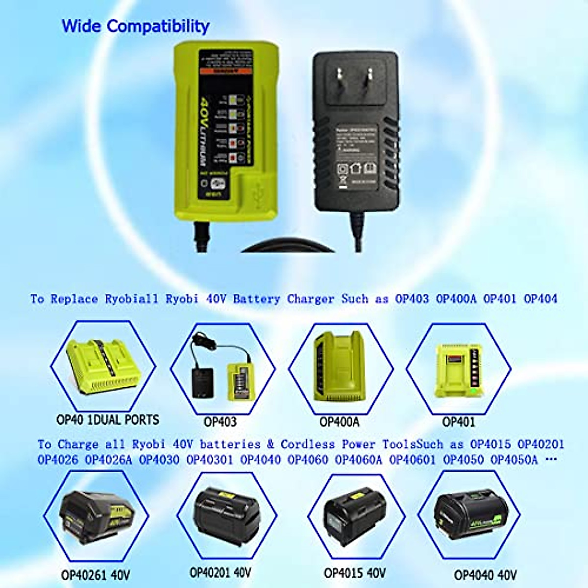 ANOPIW OP403 40V Lithium Battery Charger Replace Ryobi OP403 OP404 W/USB Plug in to Charge OP4015 OP40201 OP4026 OP4026A OP4030 OP40301 OP4040 OP4060 OP4060A OP40601 OP4050 OP4050A …