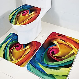 Apular Fashion 3 Piece Bath Rugs Set Colorful Rose Flower Floral Non Slip Ultra Soft Bathroom Accessories Mats, U Shape Mat and Toilet Lid Cover Mat Bath Mats