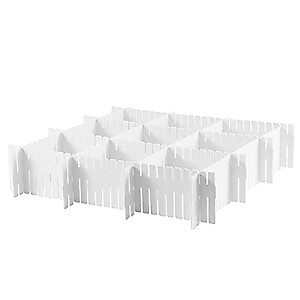 SINJEUN 64 Pcs Plastic DIY Grid Drawer Divider Plastic Grid Drawer Separators, Plastic Adjustable Drawer Storage Organizer for Socks, Makeup, Clothes, Kitchenware, Office Supplies, 32 Blue, 32 White