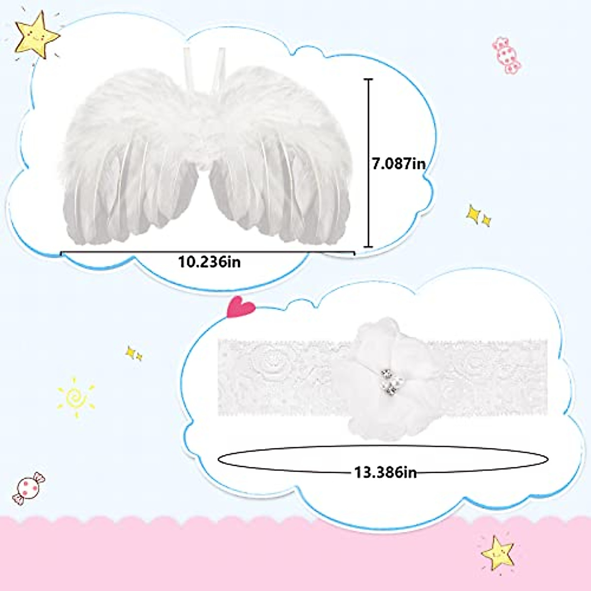 AMOR PRESENT 2PCS Newborn Angel Wing Outfit and 5PCS Newborn Photoshoot Clothes