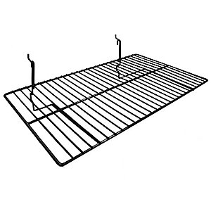 Gridwall Panel Display Shelf - Only Garment Racks - Clothing Display Rack Grid, Heavy Duty Shelves, 12"D x 24"L Straight Shelf for Grid Panel, Black Finish, Wire, (Box of 6)