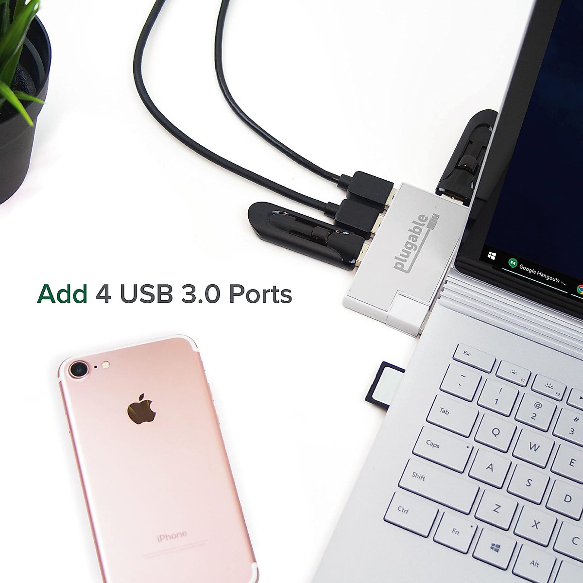 Plugable USB Hub, Rotating 4 Port USB 3.0 Hub, Driverless Powered USB Hub (Compatible with Windows, macOS & Linux, USB 2.0 Backwards Compatible)